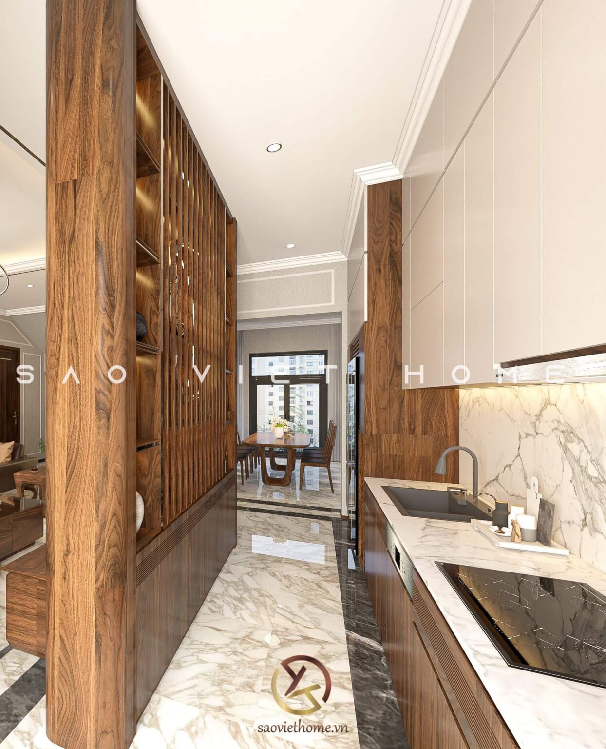 Thiết kế nội thất gỗ óc chó - Mr T House - Sao Việt Home