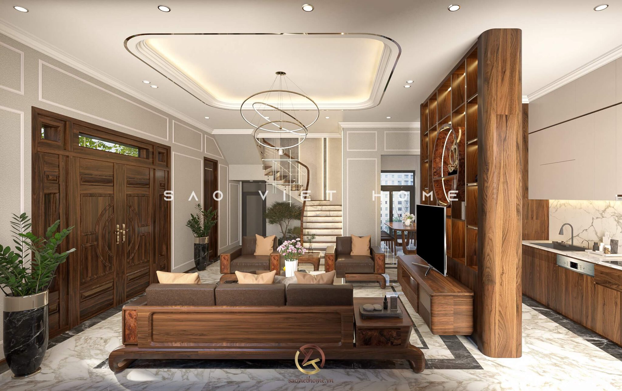 Thiết kế nội thất gỗ óc chó - Mr T House - Sao Việt Home